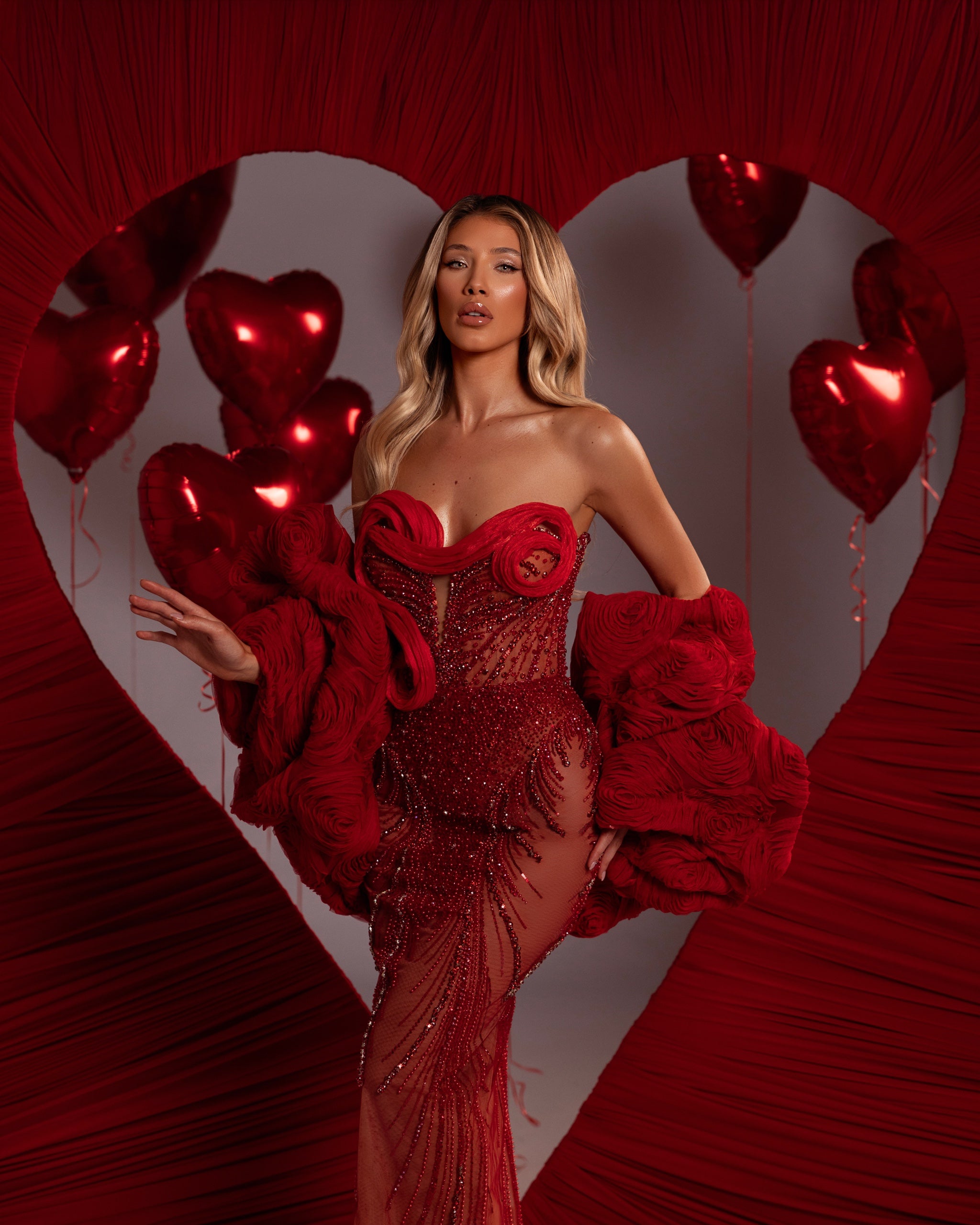 Strapless Sheer Gown with Swirl Detail – Walone LLC