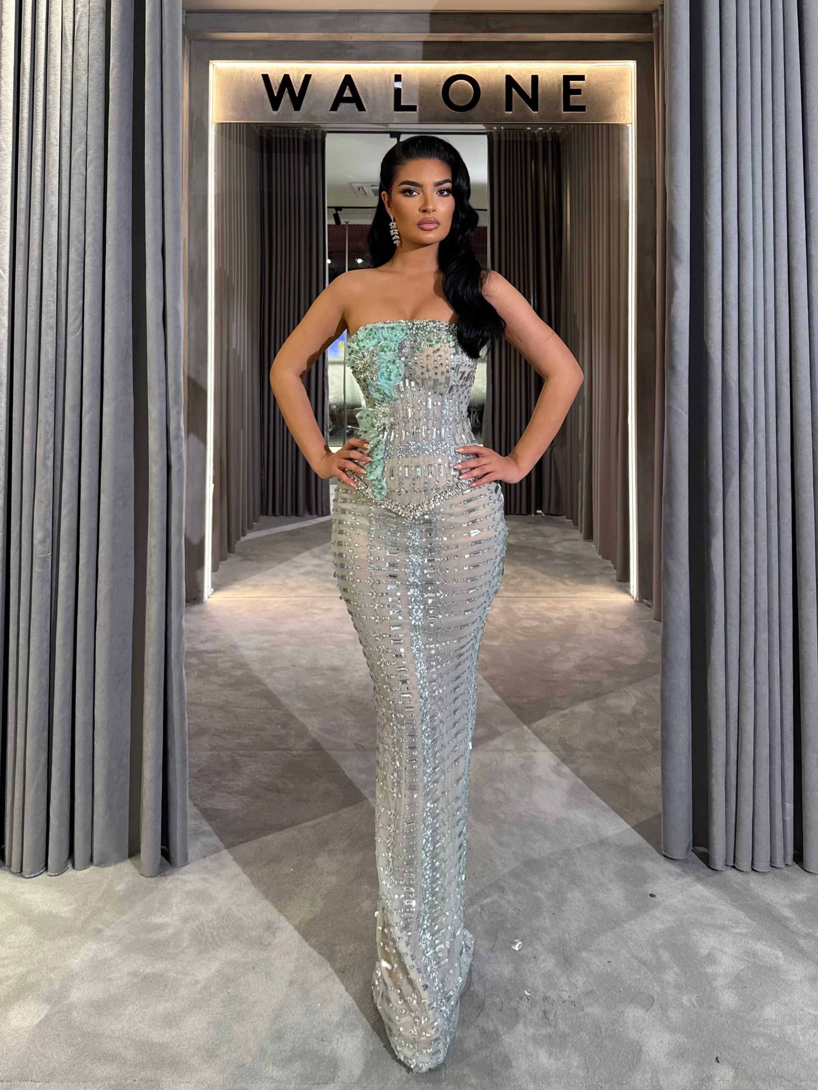 Crystal Mint Embellished Strapless Gown – Walone LLC