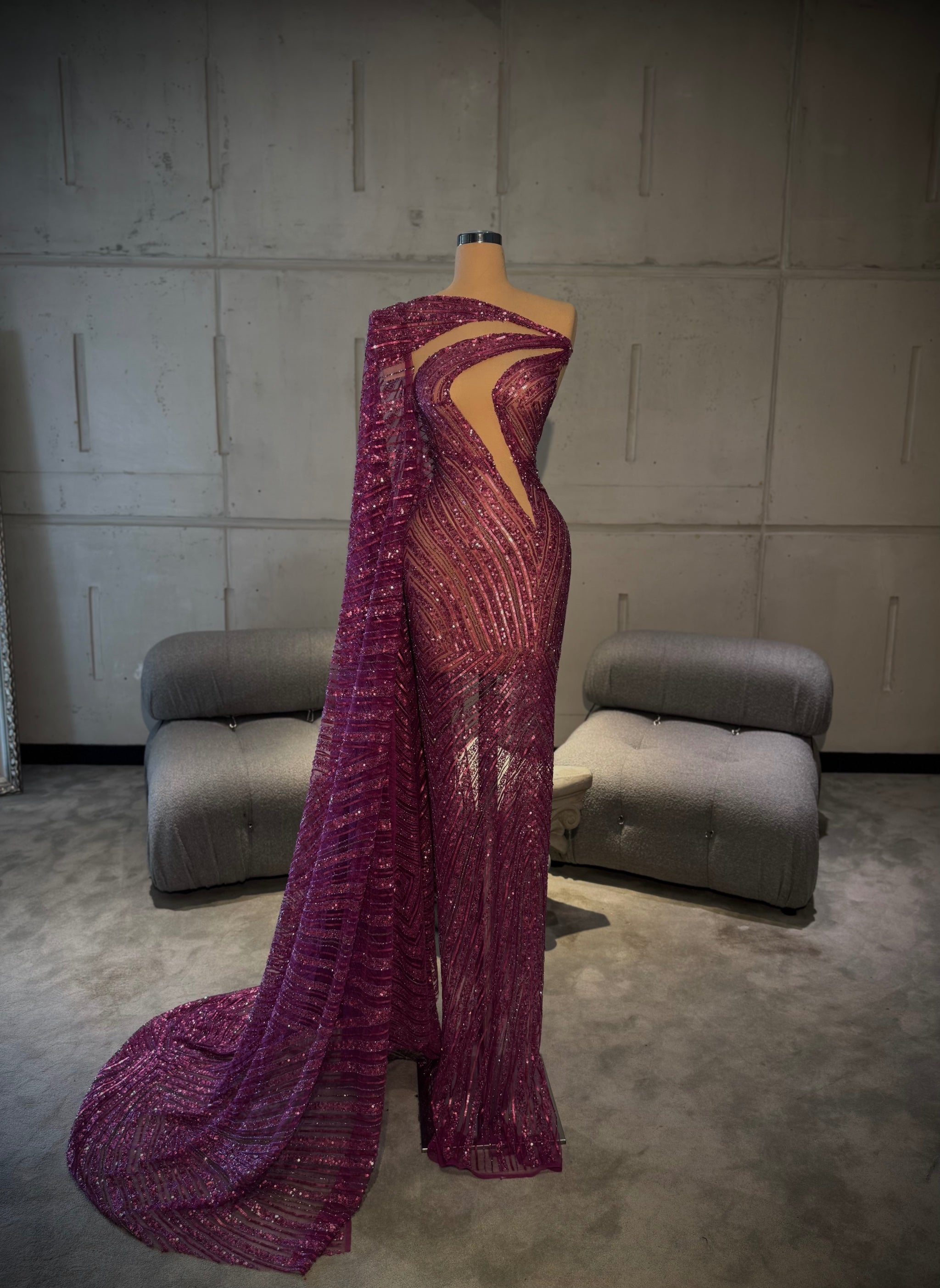 Alea - Magenta One Shoulder Embellished Gown – Walone LLC