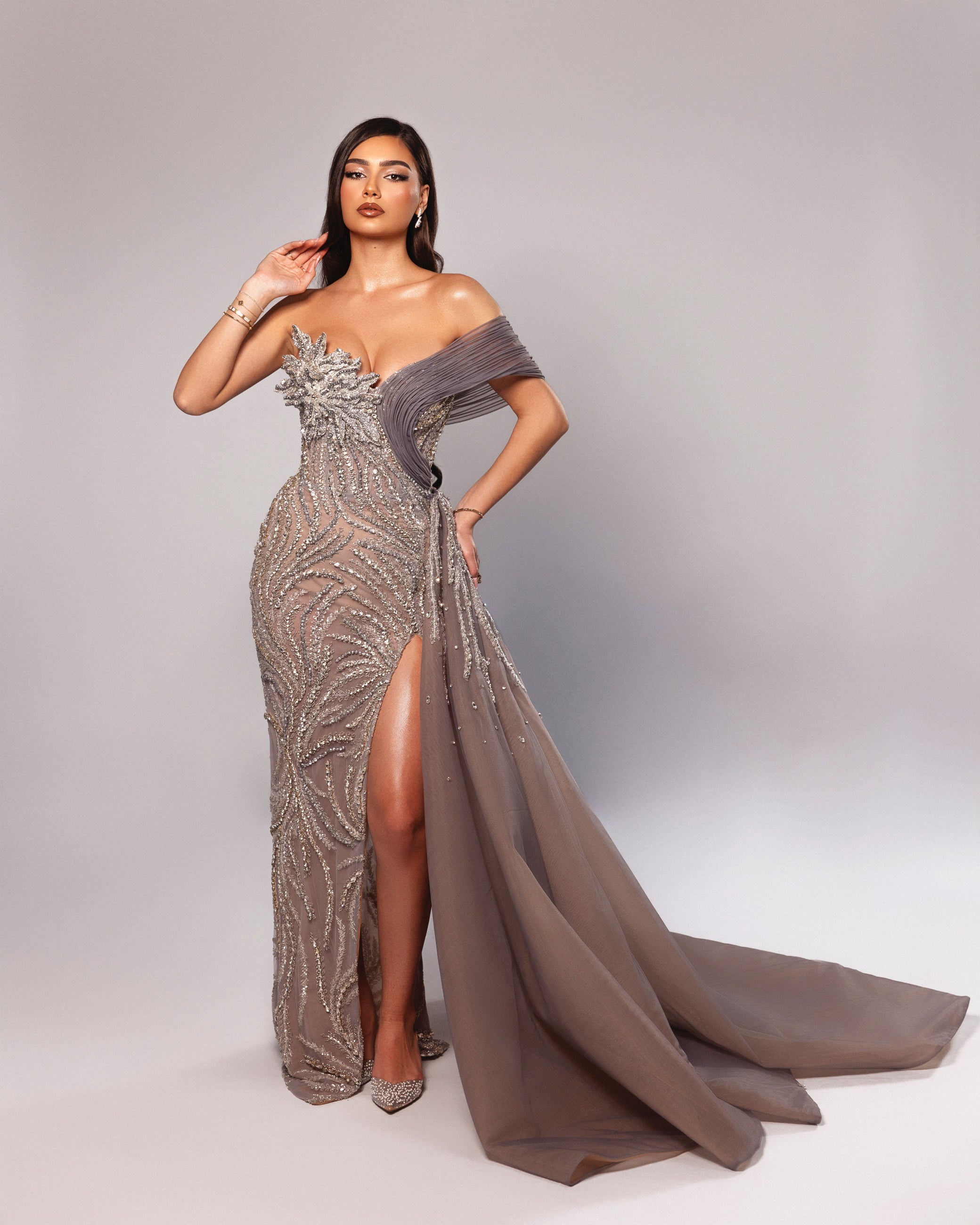 Off Shoulder Gown with Detachable Cape – Walone LLC