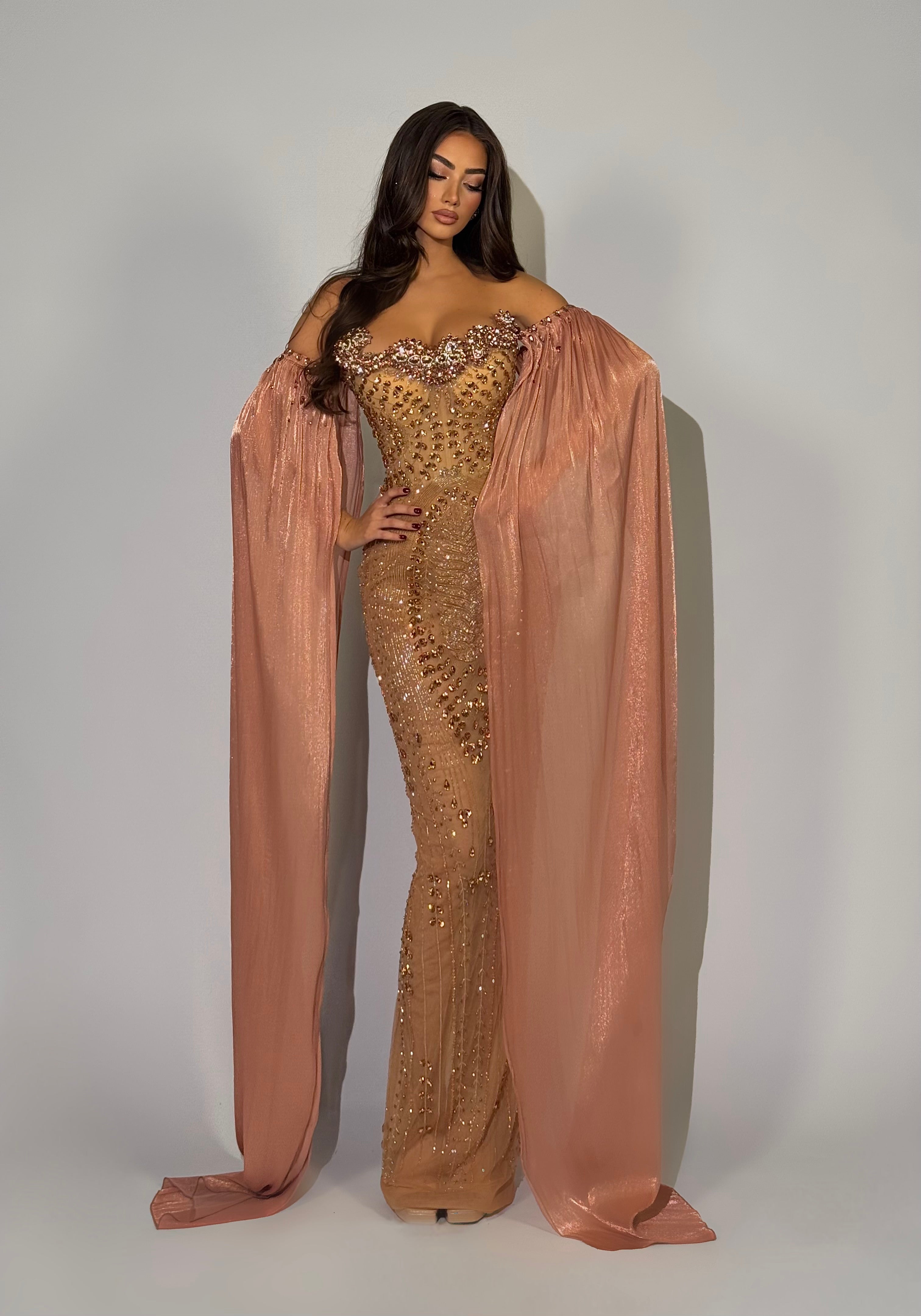 Amarisse - Long Dress with draped sleeves – Walone LLC