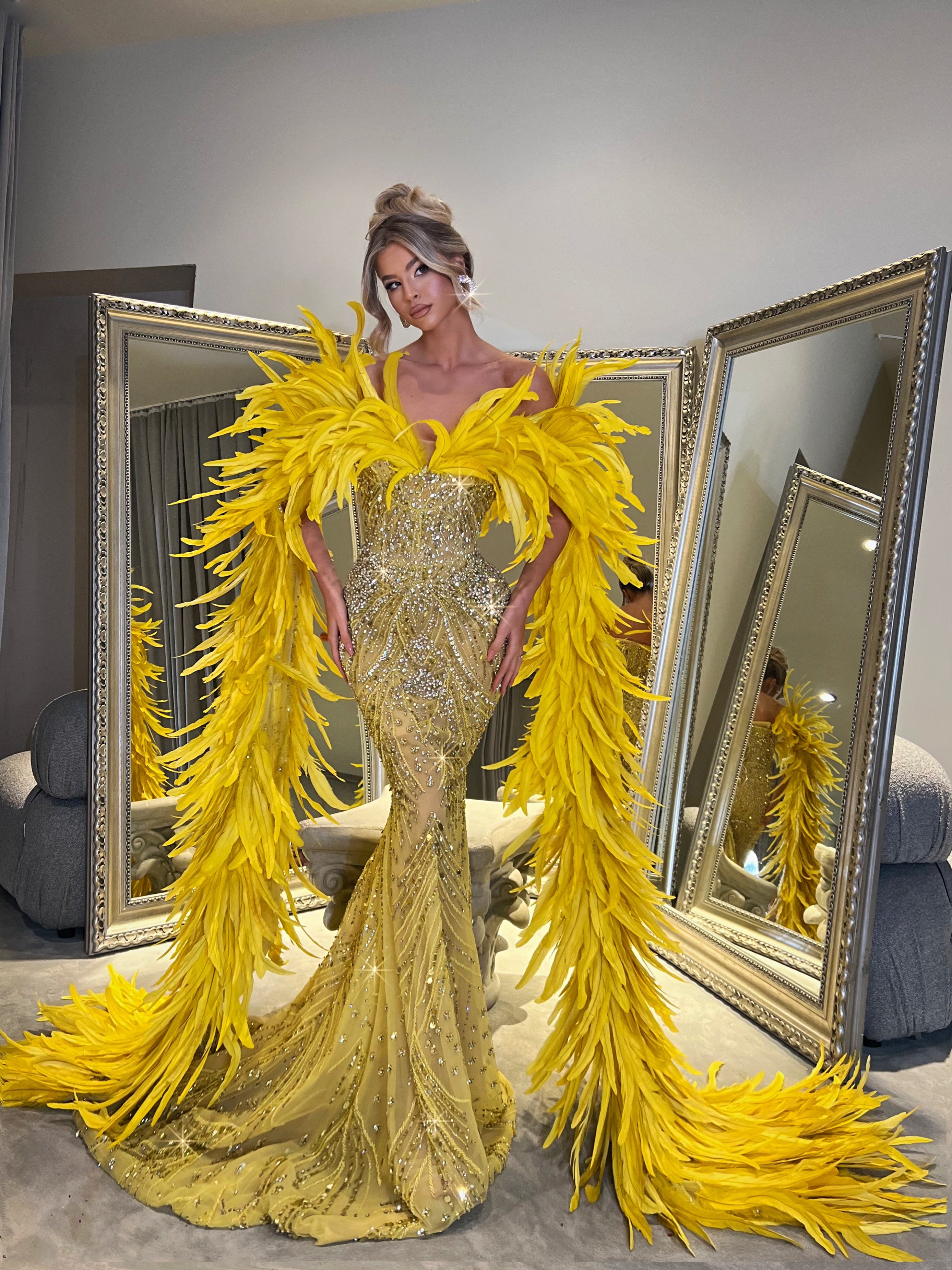 Luere - Feathered adorned dress – Walone LLC