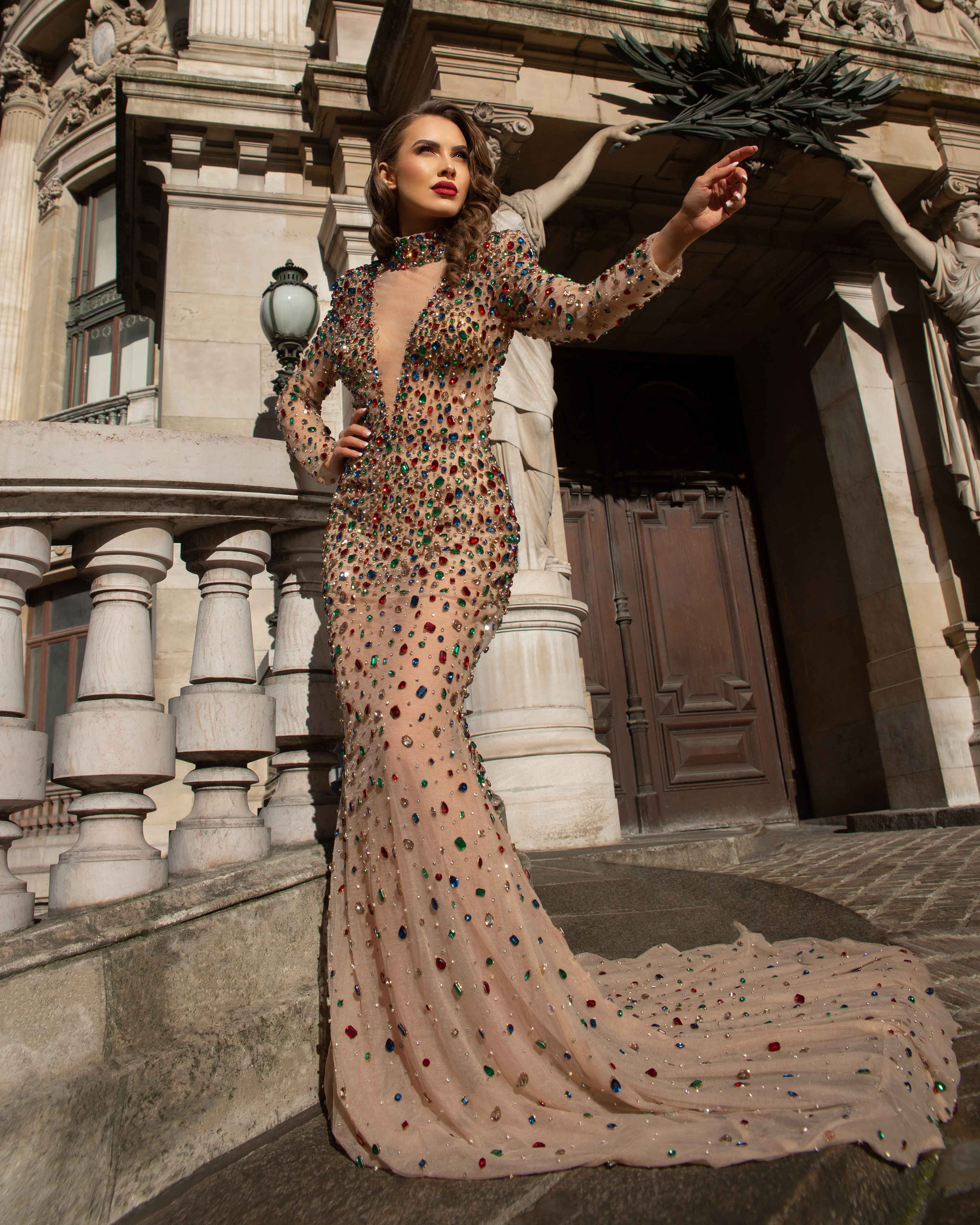 Long High Neck Brown Evening Gown – Walone LLC